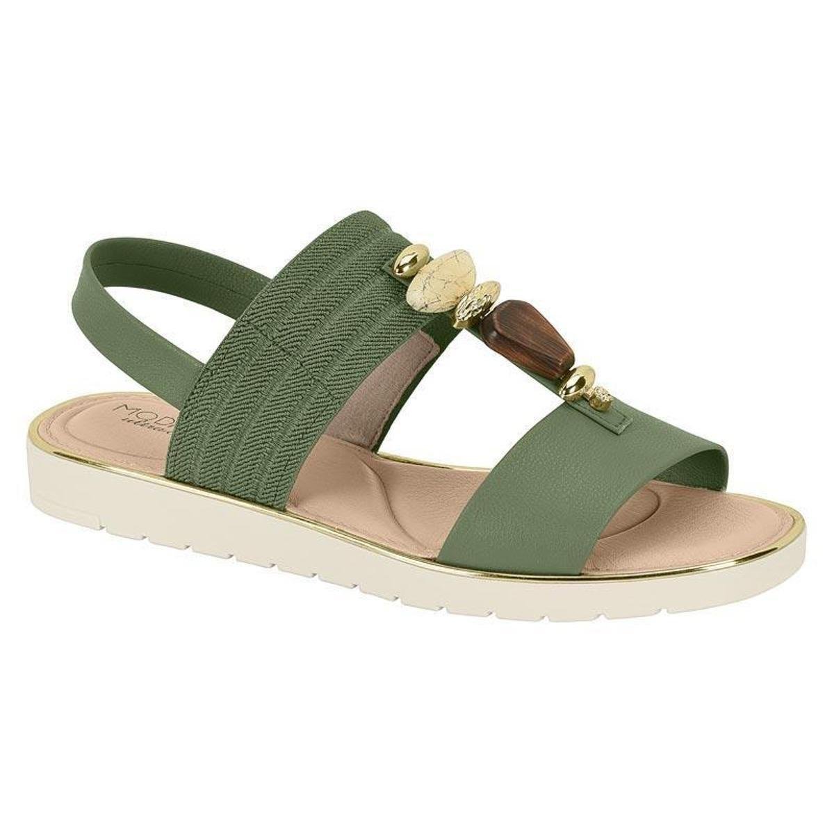 Sandália Modare Ultraconforto Salto Baixo Tiras Pedraria - Verde | Netshoes
