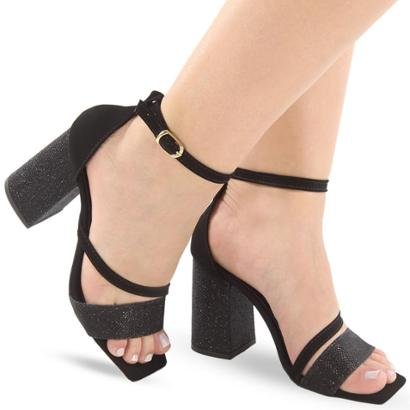 Sandália Modarpe Salto Grosso Bloco Brilho Feminina B63 - Preto | Netshoes