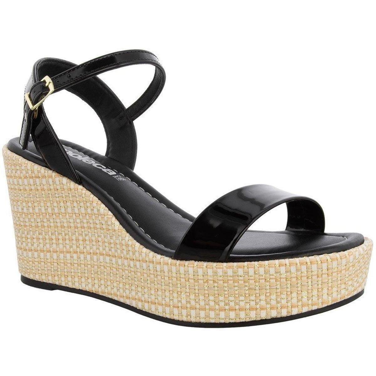 Sandália Moleca Plataforma Trama Lurex Verniz Preto - Preto | Netshoes