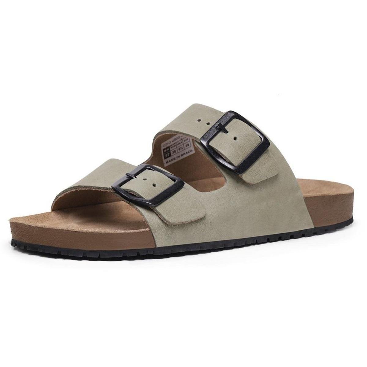 Sandalia Papete em Couro Masculino com Duas Tiras Fivela e Sola ...