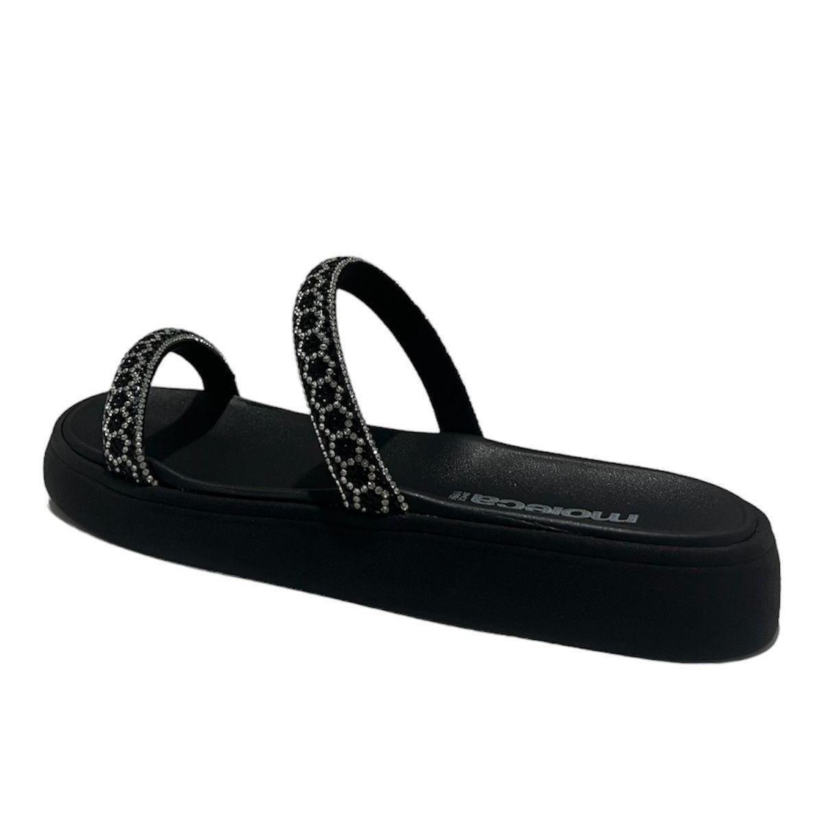 Sandalia Papete Moleca Feminina Tiras Strass Flatform Macia - Preto ...