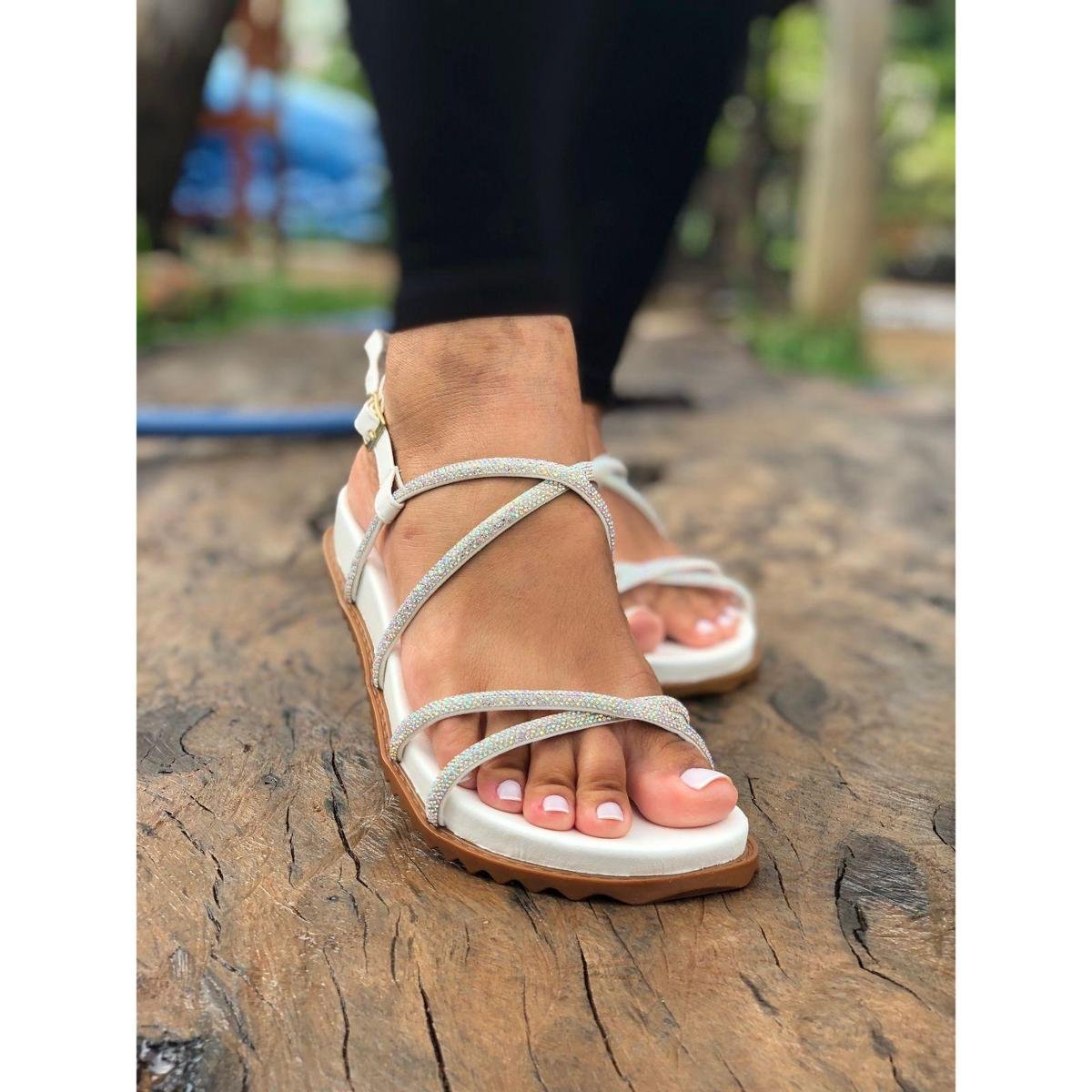 Sandalia Papete Strass Feminina Moda Lançamento - Branco | Netshoes