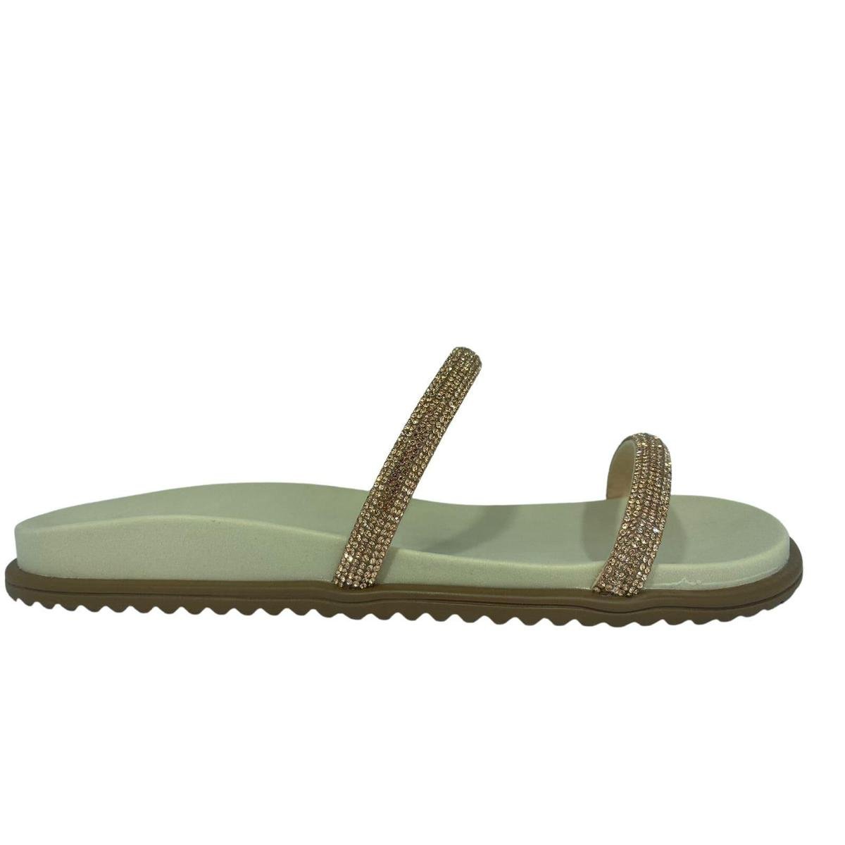 Sandália Papeti Femenina Sua Cia Flat Tiras Strass - Bege | Netshoes