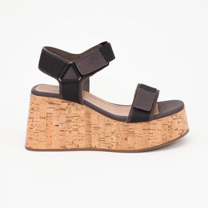Sandália Plataforma Cortiça /Preto - Café | Netshoes