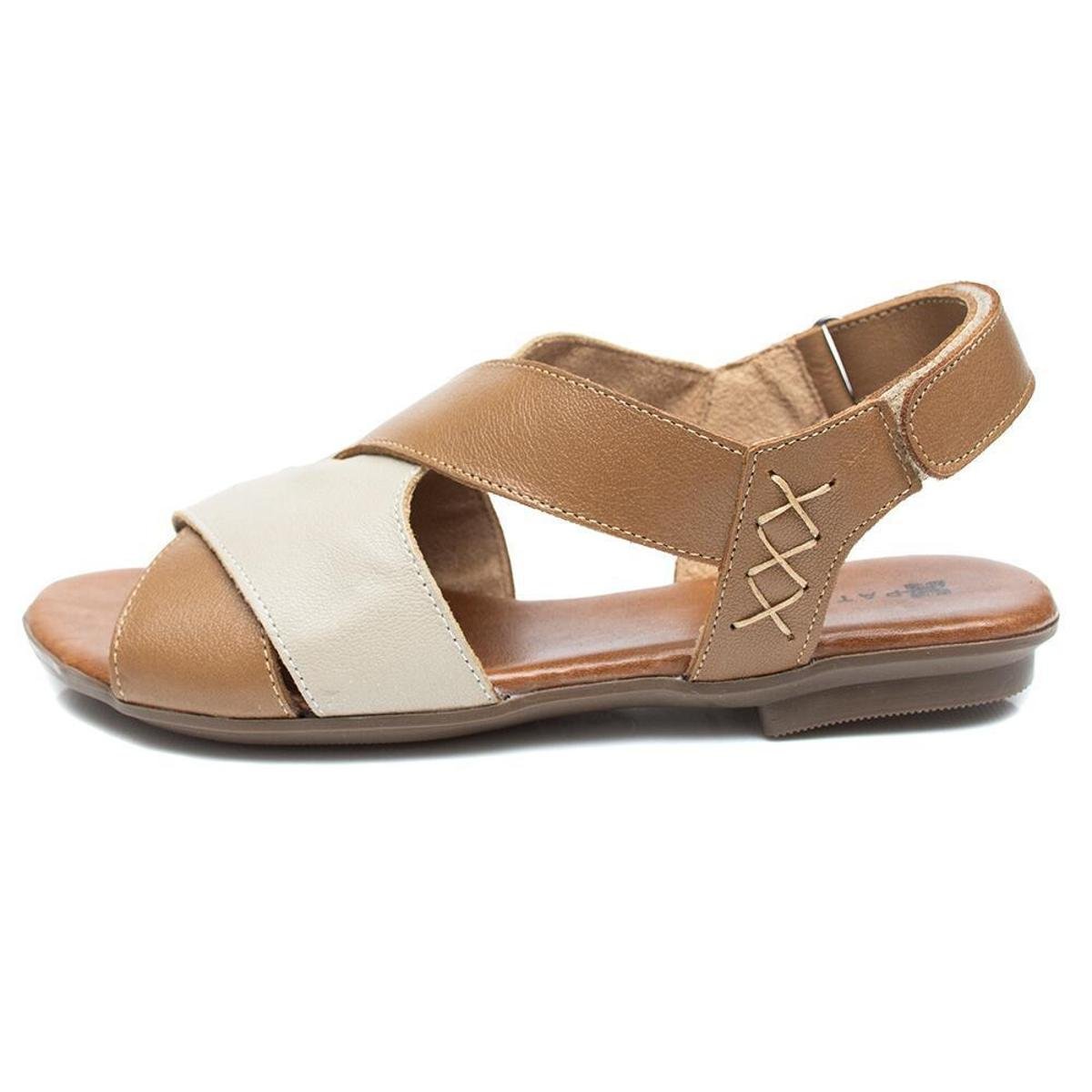 Sandália Rasteira Fechada Pattini em Couro e Off White Caramelo 39 ...
