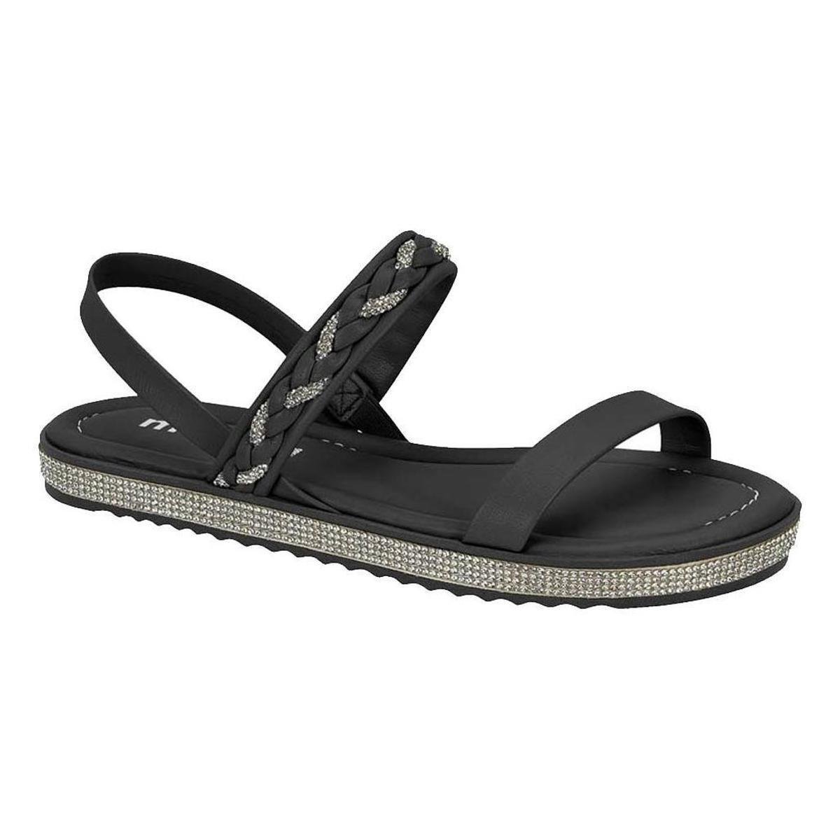 Sandalia Rasteira Feminina Strass Moleca Rasteirinha Brilho - Preto ...