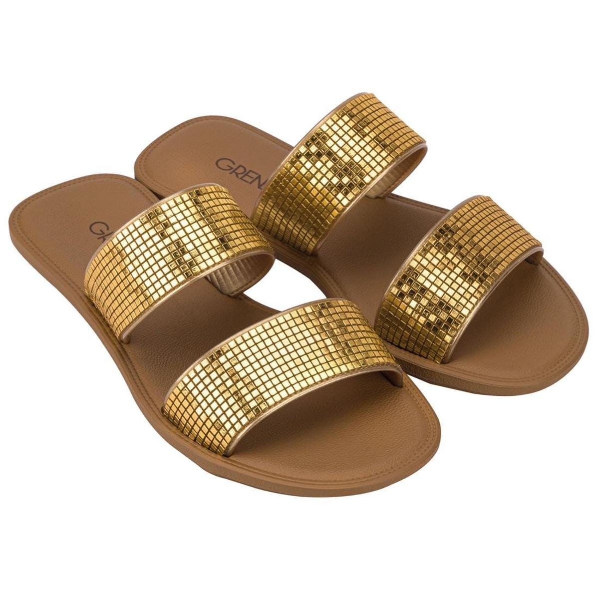 Sandália Rasteira Grendha Buriti Icone Slide Dourada Prata Leve nº 34 ...
