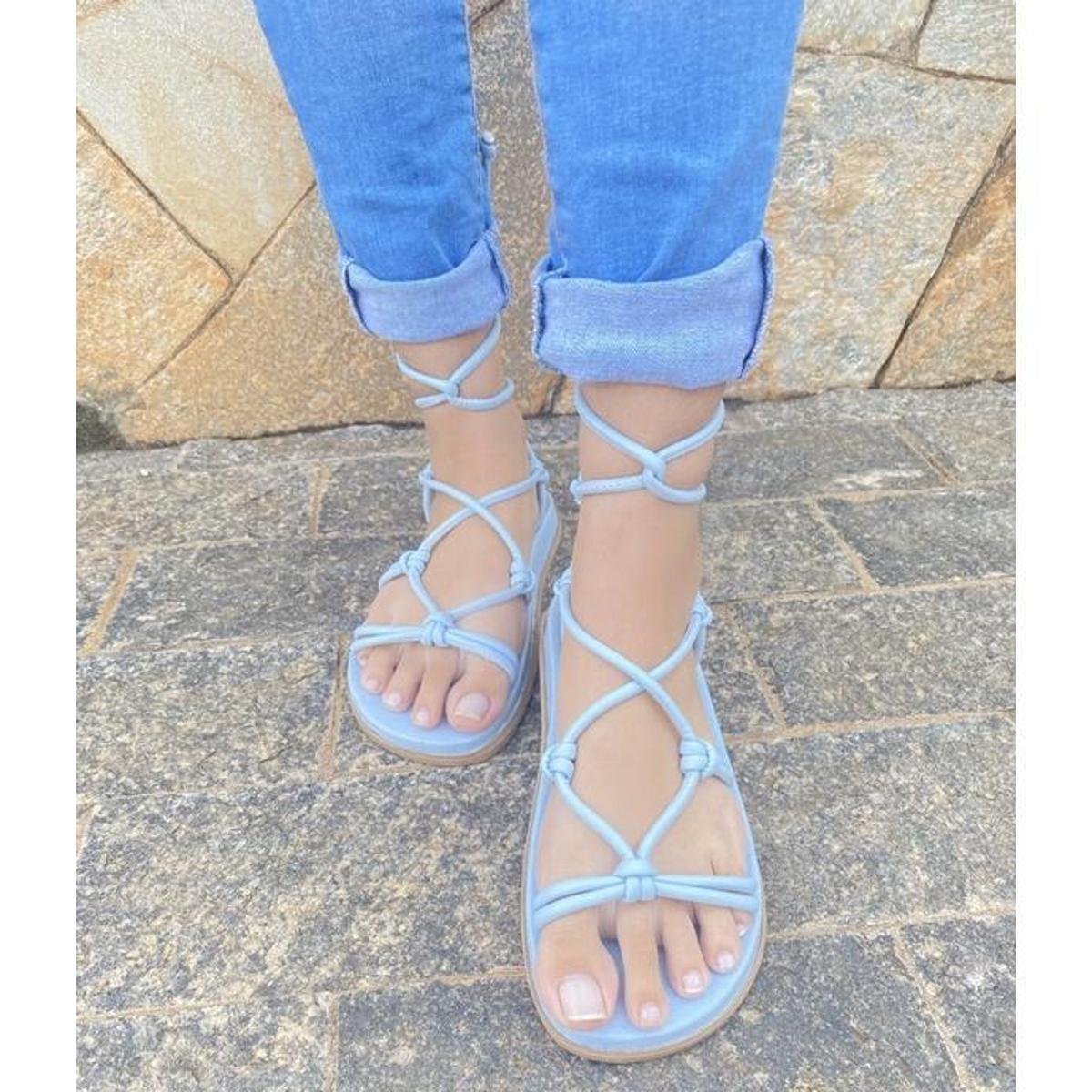 Sandália Rasteira Papete Feminina Flatform de Amarrar Color Block Verde ...