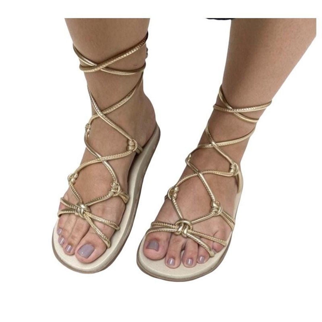 Sandália Rasteira Papete Feminina Flatform de Amarrar Color Block Verde ...