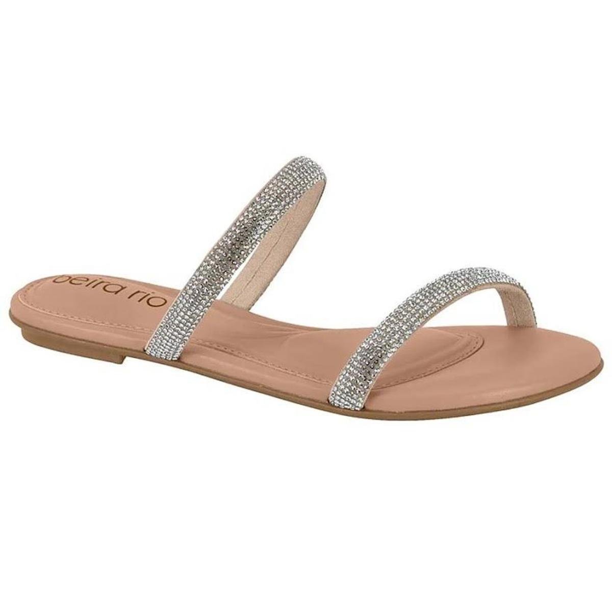 Sandália Rasteirinha Feminina Beira rio Brilho - Bege | Netshoes