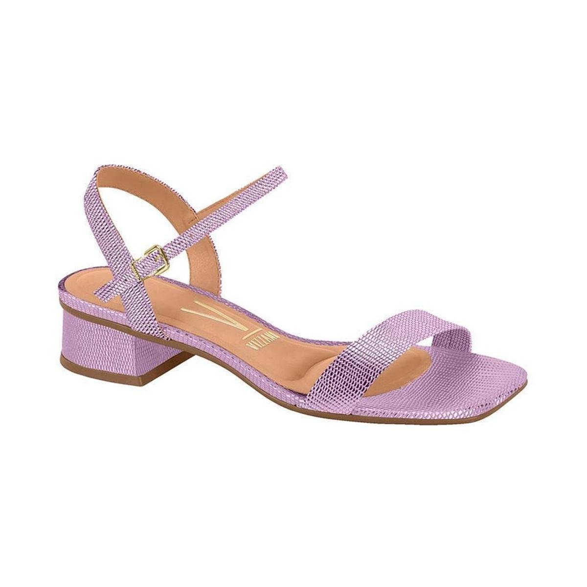 Sandália Rosa Metalizado Textura Croco Salto Bloco Baixo | Vizzano ...