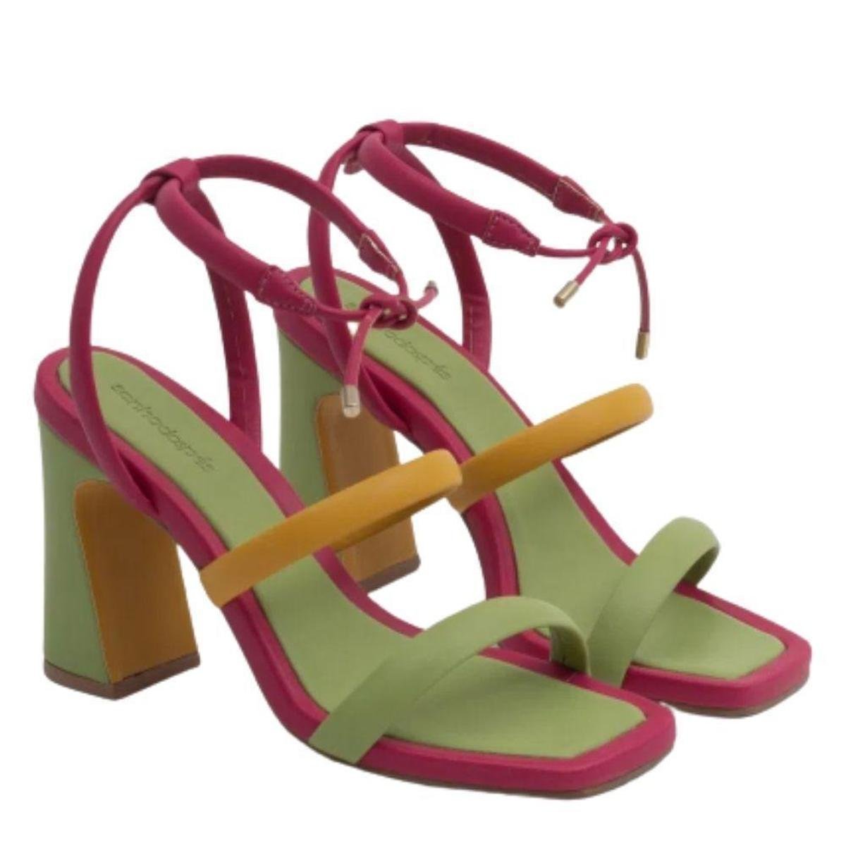 Sandália Sonho dos Pés Alta Slim Colorida Neon Salto Bloco Feminina ...