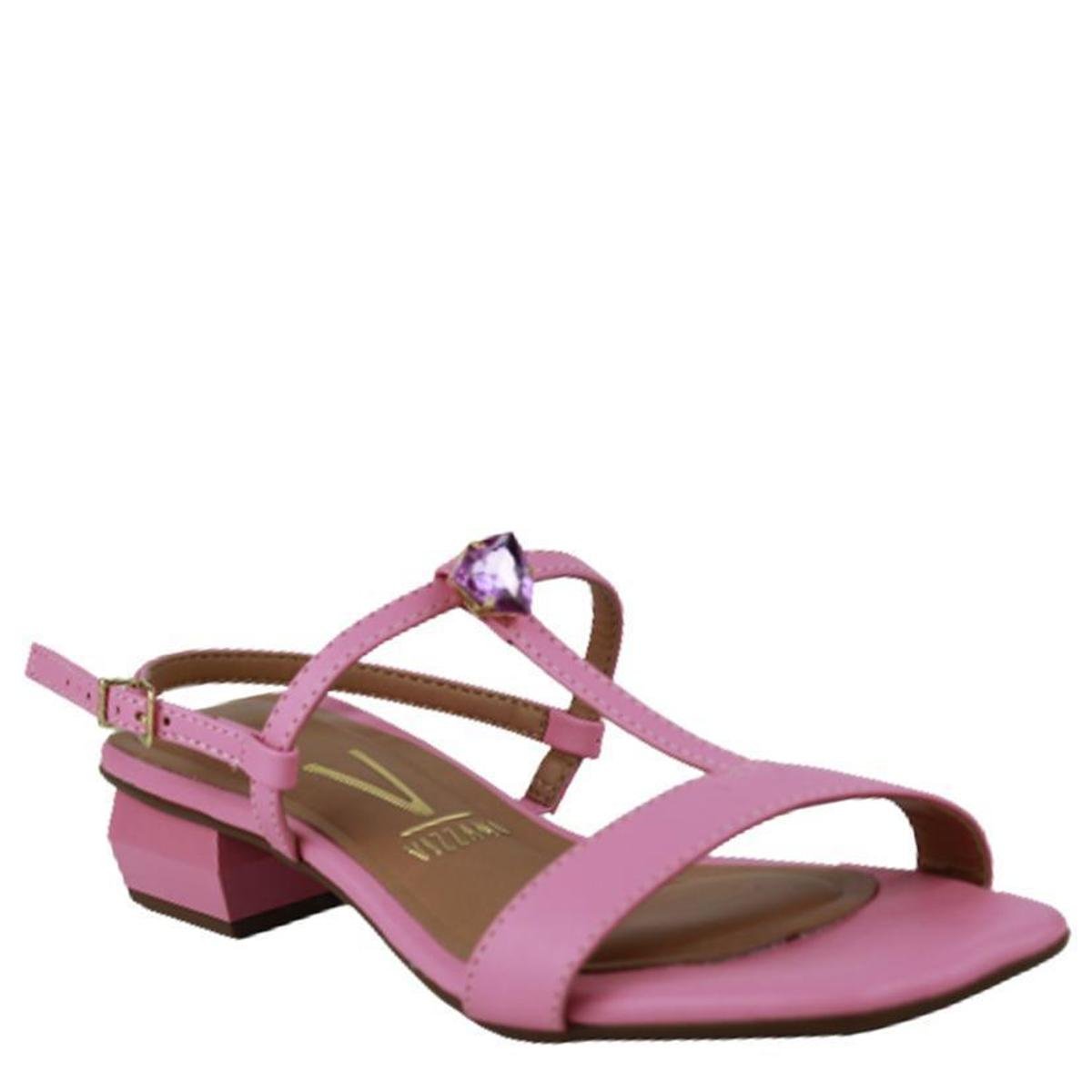 Sandália Vizzano Tira Pedra Salto Bloco - Rosa | Netshoes