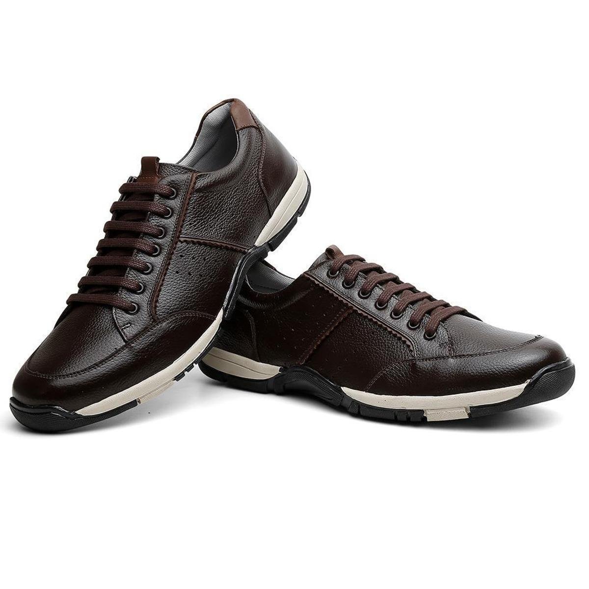 Sapatênis Casual Masculino Couro Cadarço Moderno Estilo - Café | Netshoes