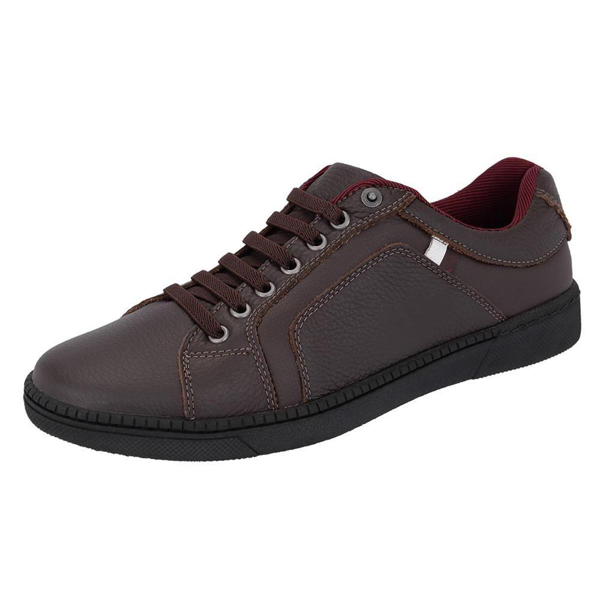Sapatênis Casual Masculino Elegante em couro legítimo - pl02 - Marrom ...