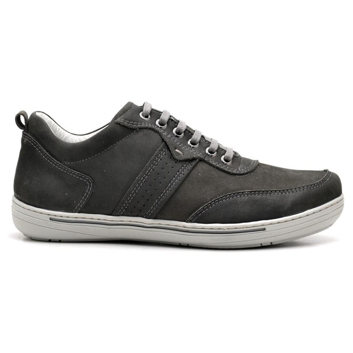 Sapatênis Couro Casual Masculino Confort Nobuck - Cinza | Netshoes
