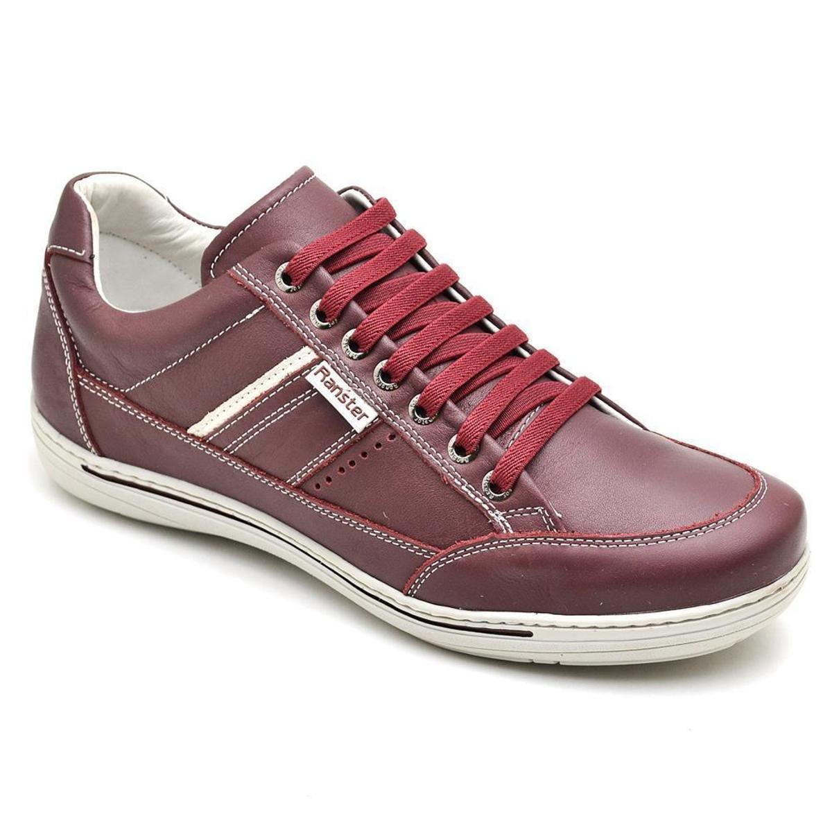 Sapatênis Couro Masculino Cadarço Moderno Casual Conforto - Bordô ...