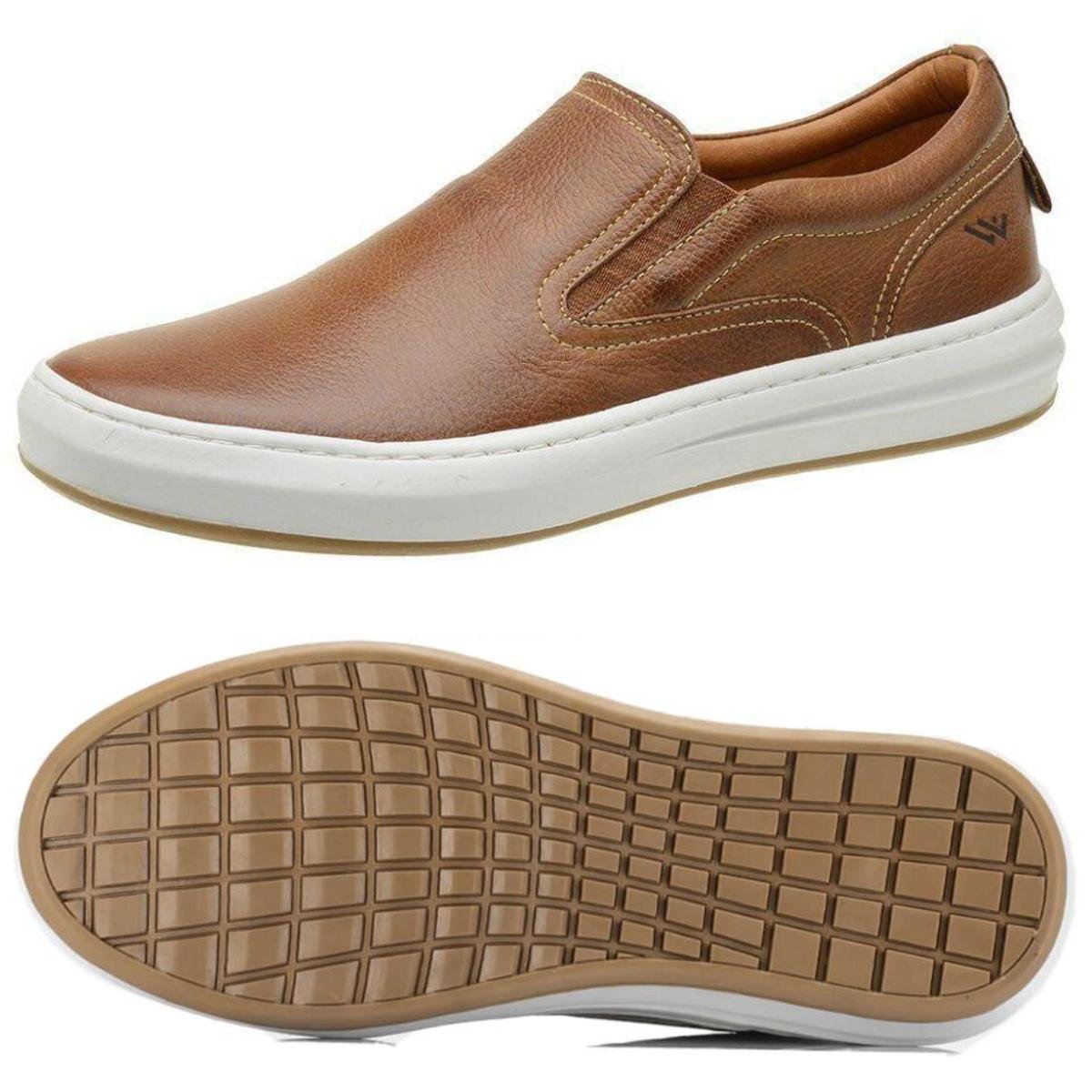 Sapatênis Em Couro Slip On Iate Conforto Masculino Moderno - Marrom ...