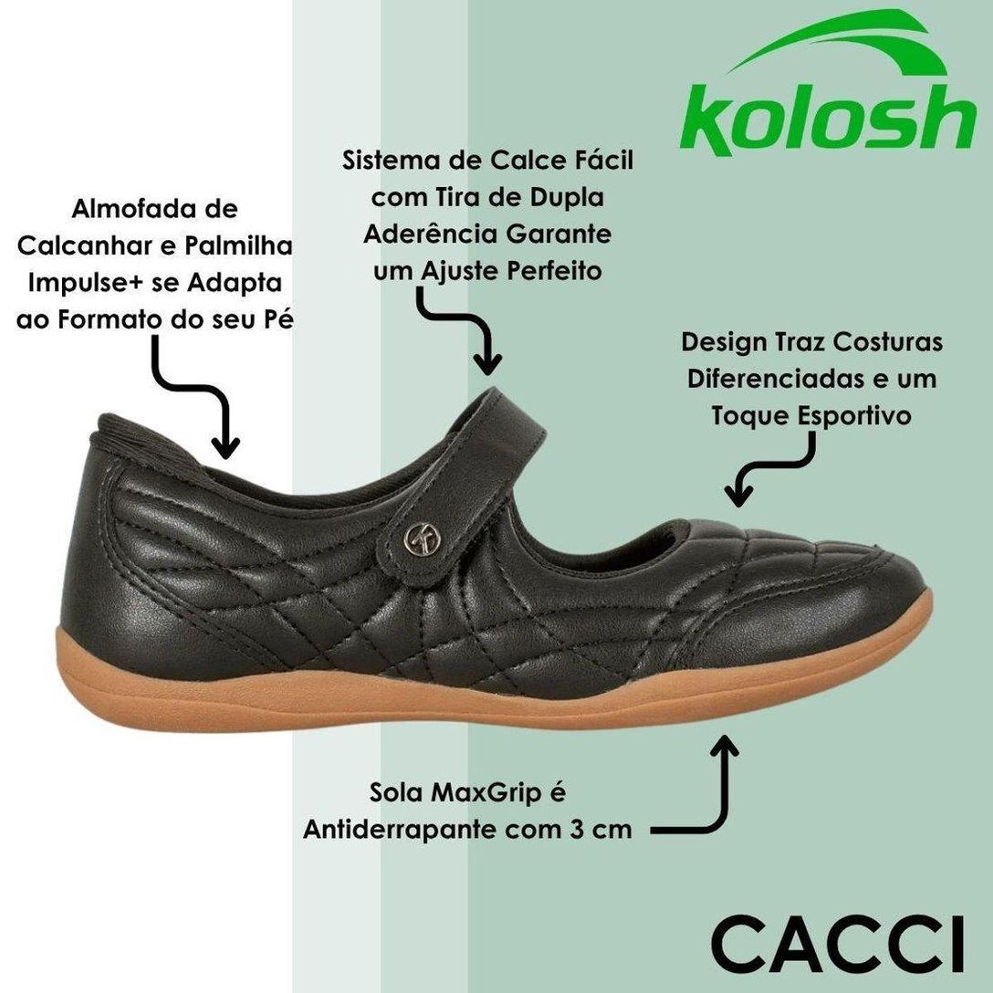 Sapatenis Feminino Calce Facil Dia a Dia Confortavel Kolosh - Preto ...
