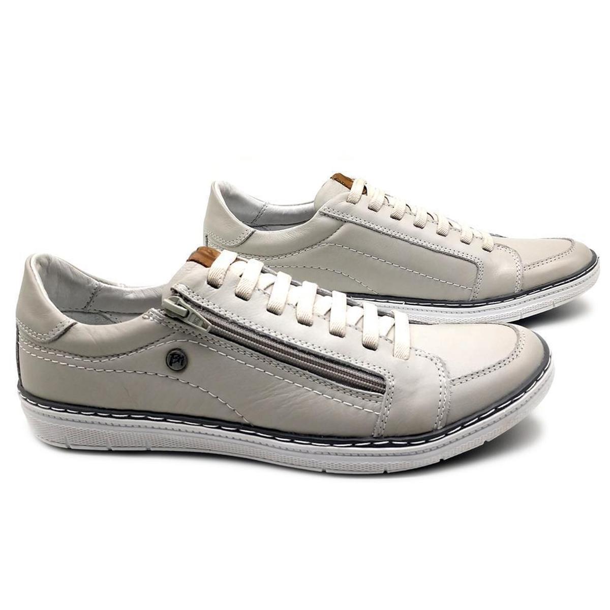 Sapatênis Masculino Couro Dia a Dia Casual Leve Conforto - Gelo | Netshoes