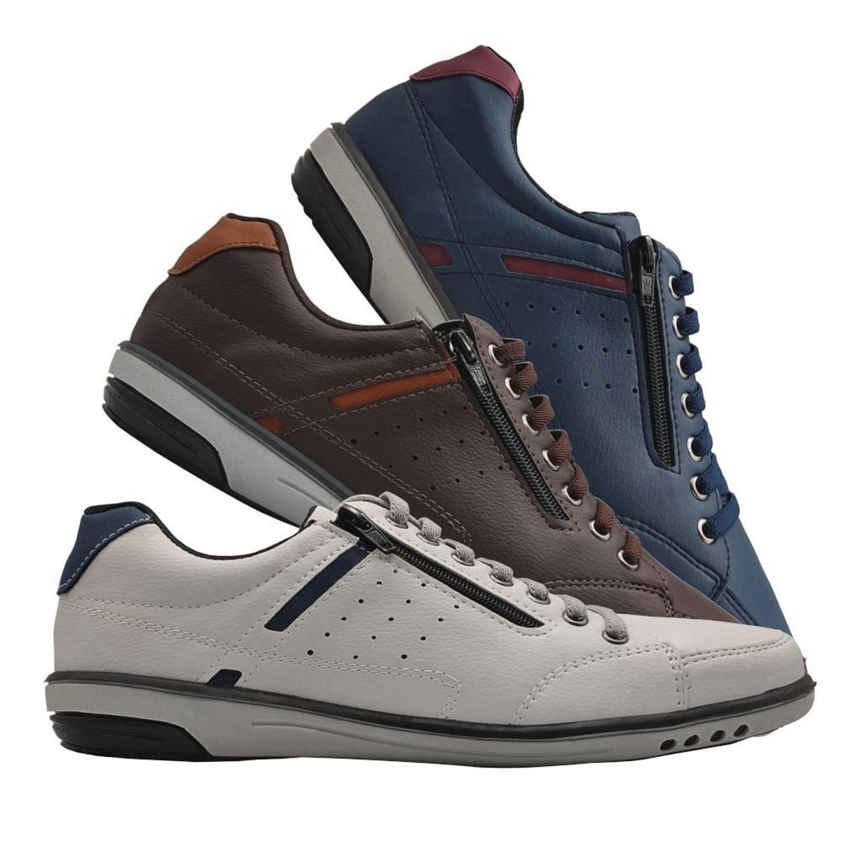 Sapatênis tênis homem casual trabalho kit três pares MOD 750 - Branco ...