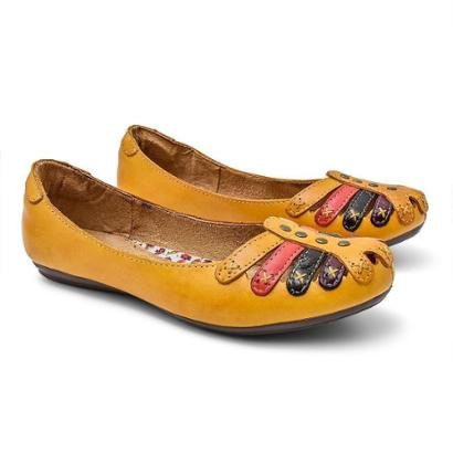 Sapatilha Feminina Couro Bico Redondo Moderna Conforto Macia - Amarelo ...