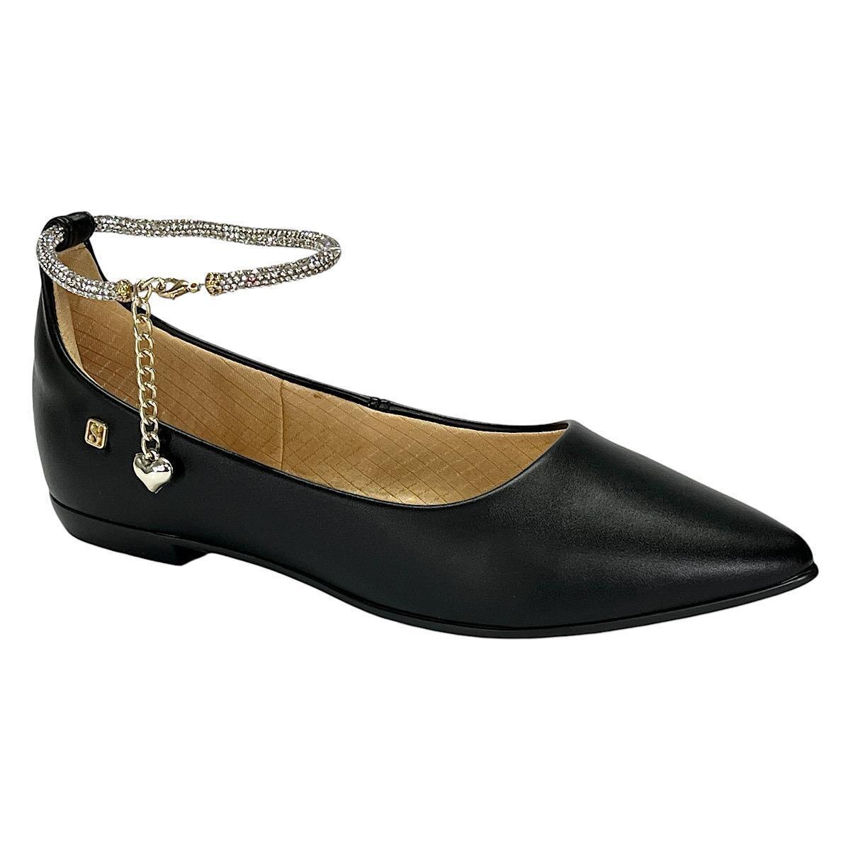 Sapatilha Santinelli Strass Bico Fino 1266-644 Preto - Preto | Netshoes