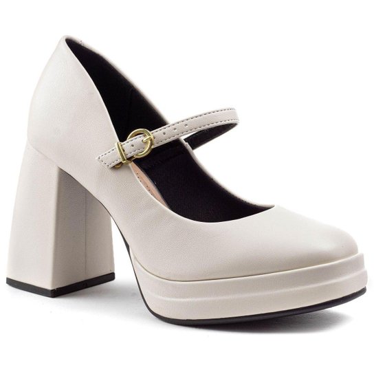 Sapato Beira Rio Salto Alto Geométrico - Branco | Netshoes