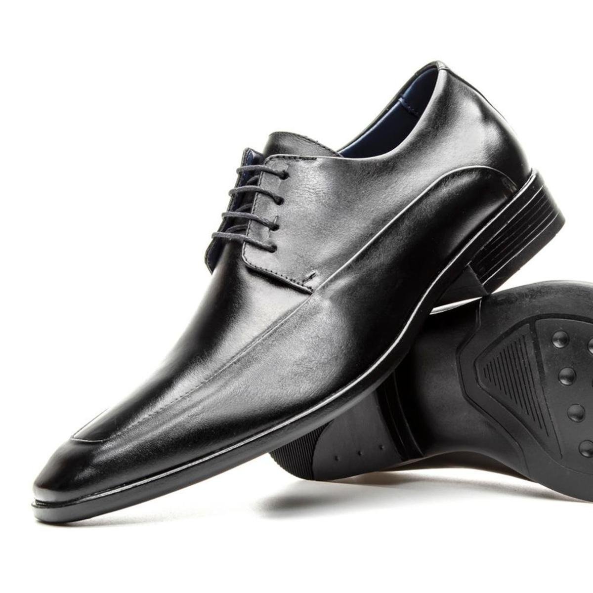 Sapato Casual Social Loafer Derby Em Couro Masculino Moderno - Preto ...