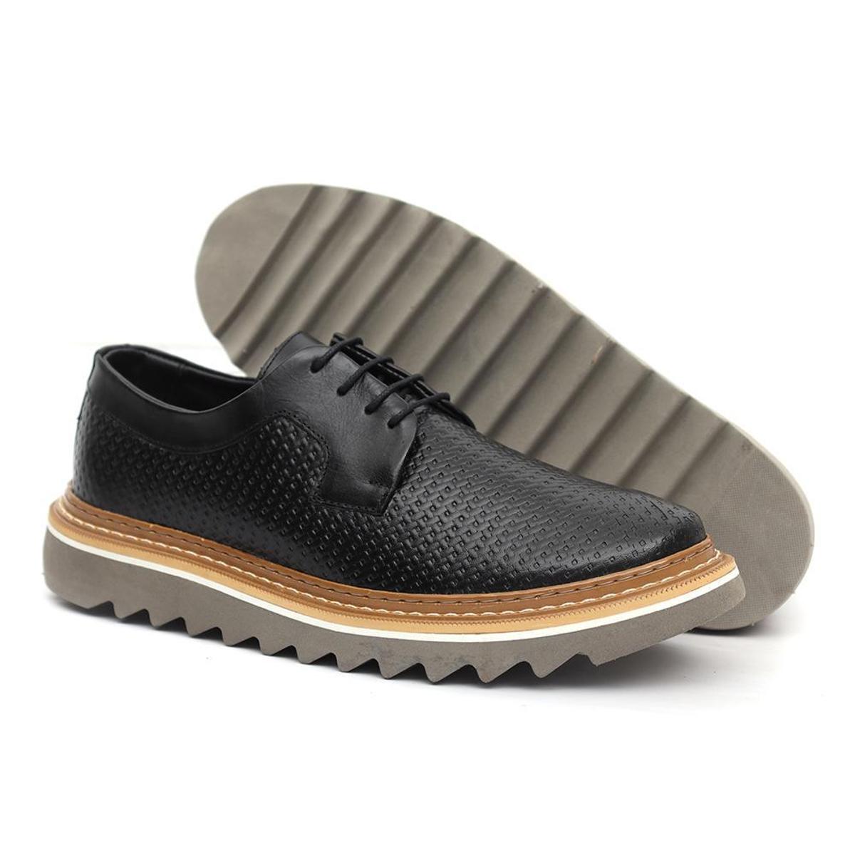 Sapato de Couro Oxford Masculino Derby Tratorado Premium - Preto | Netshoes