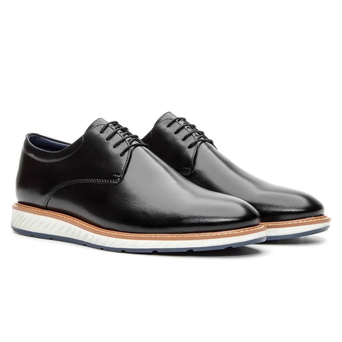 Sapato derby premium casual masculino em couro legítimo - Preto | Netshoes