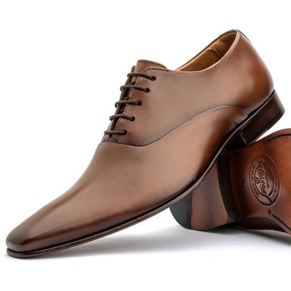 Sapato Italiano Em Couro Social Casual Masculino Feito a Mão - Marrom ...