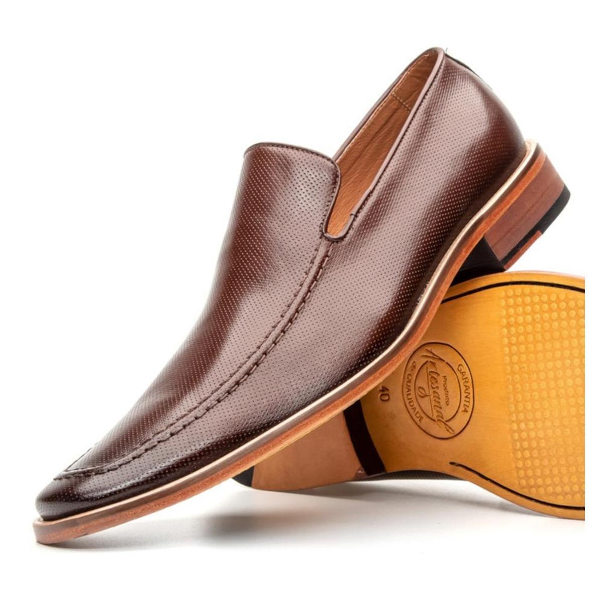 Sapato Masculino Loafer Moderno Em Couro Casual Social Derby - Marrom ...