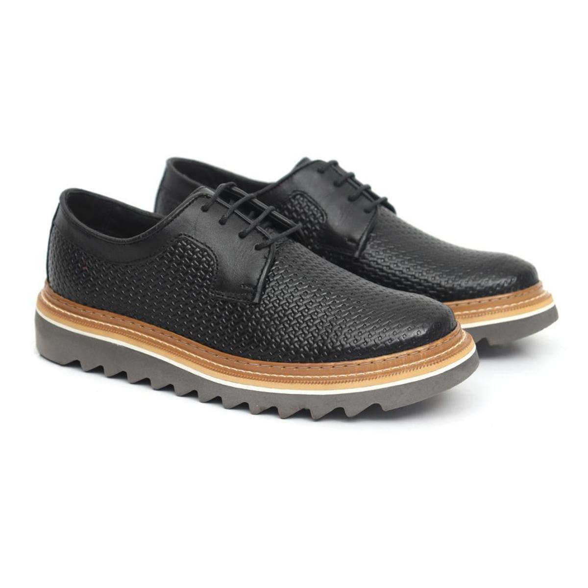 Sapato Oxford Masculino Derby Tratorado Couro Premium - Preto | Netshoes
