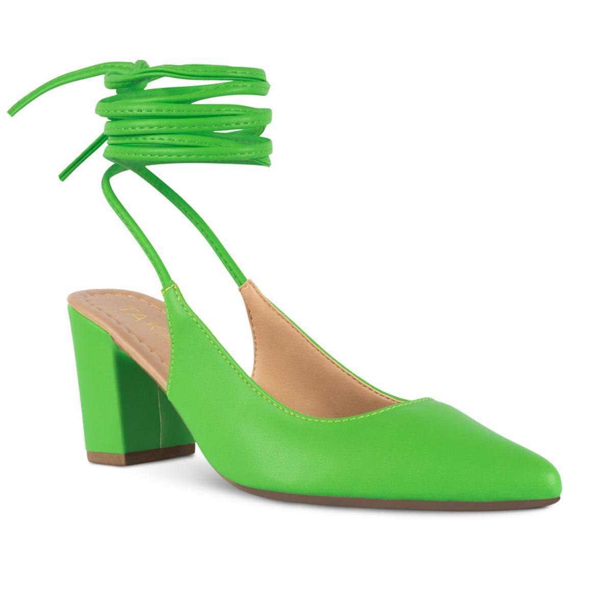 Sapato Scarpin Channell Salto Grosso Amarração - Verde | Netshoes