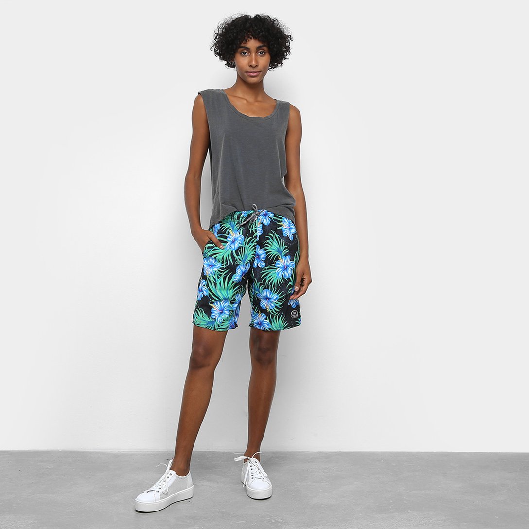 Short Cyclone Longo Stretch Floresta Feminino - Preto | Netshoes