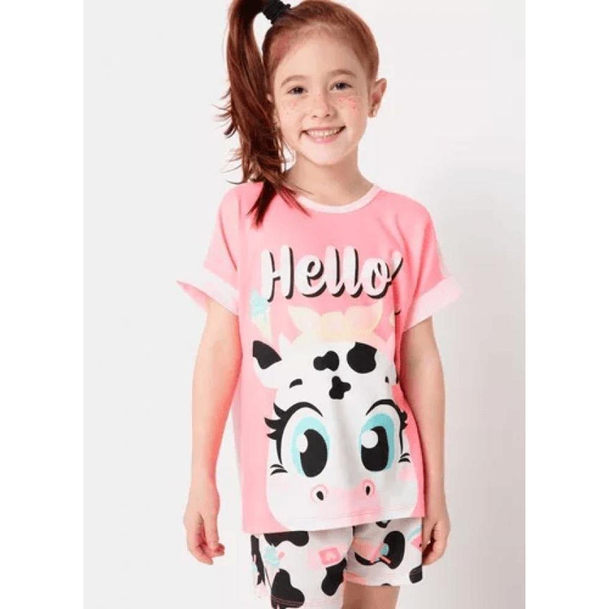 Short Doll Manga Curta Kids Menina Viscolycra Vaca Fun Puket - Branco ...