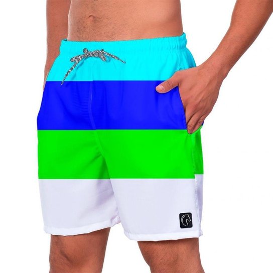 Short Masculino Listrado Azul Verde Branco Praia Moda Verão - Preto | Netshoes