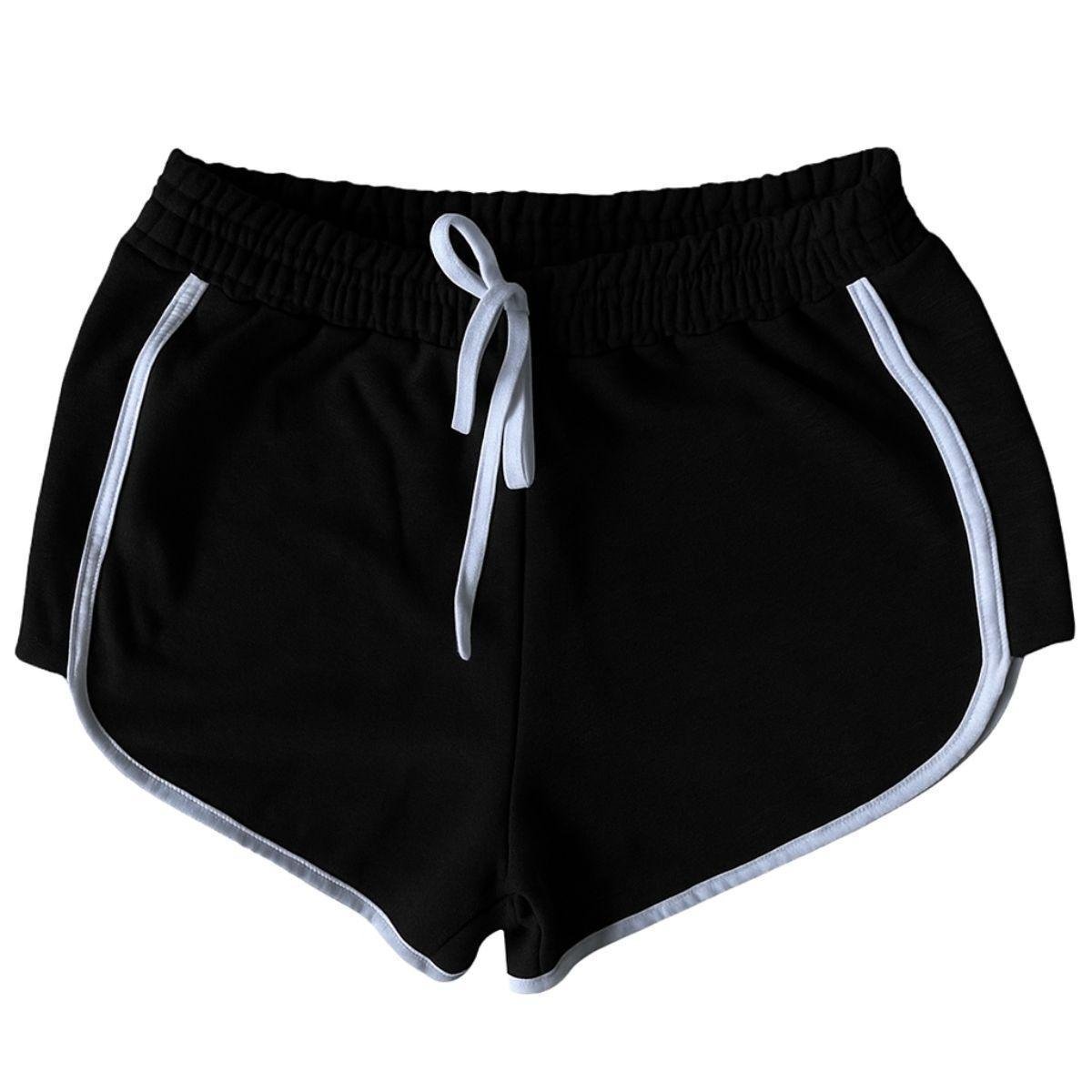 Short moletinho feminino detalhe viés na lateral e no cós - Preto ...