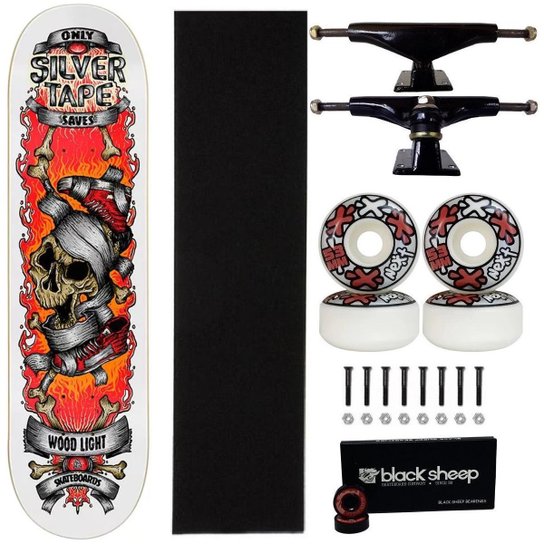 Skate Wood Light 8.5 Profissional Fiberglass Montado Caveira - Branco ...