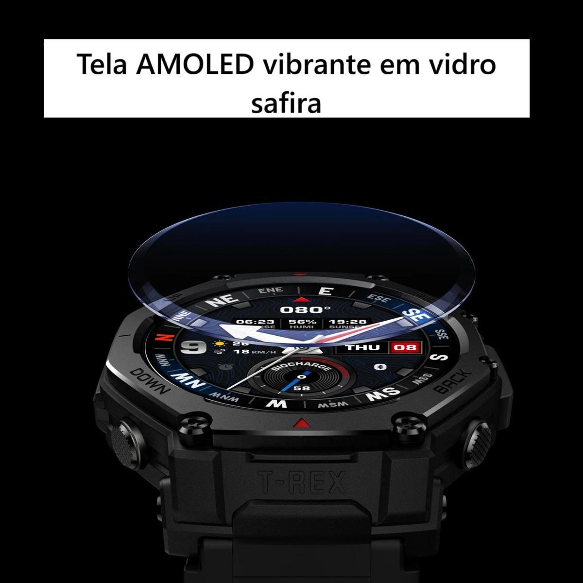 Smartwatch Amazfit TREX 3 PRO Gps Integrado, Tela Amoled, Titânio 48mm ...