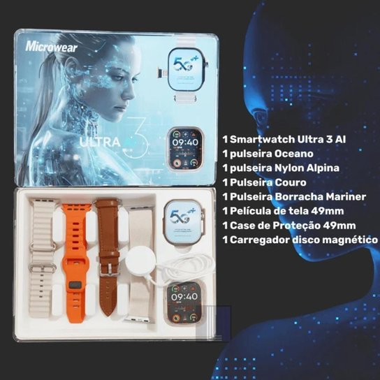 Smartwatch Ultra 3 Ai 5G Microwear16gb + 4 puls Serie 10 - Preto | Netshoes