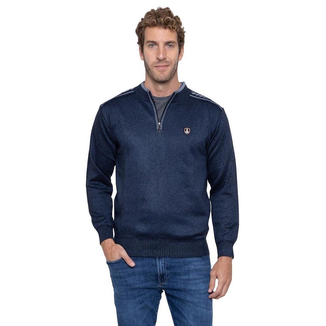 Suéter fino de lã acrílica com fecho em zíper - Azul | Netshoes