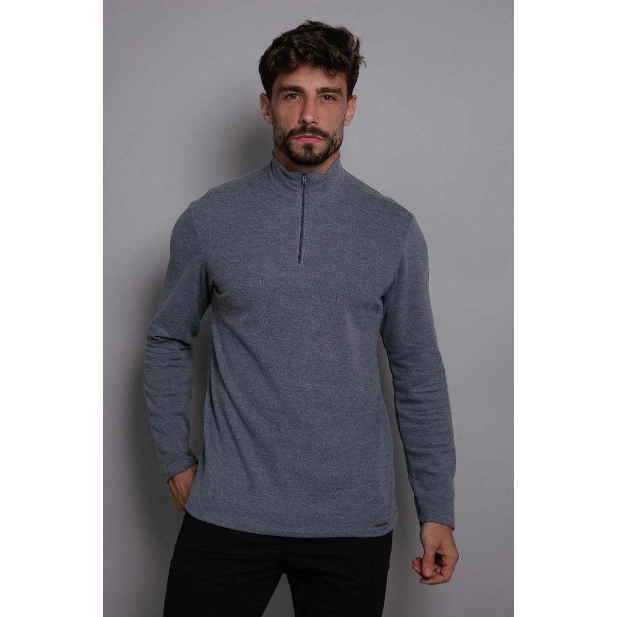Suéter Gola Alta Zíper Tricot Aveludado Estonado - Cinza | Netshoes
