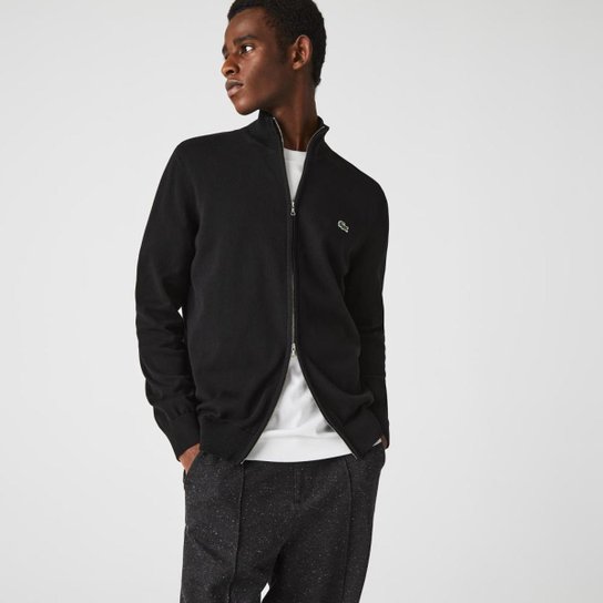 Suéter Lacoste em algodão orgânico com gola alta e zíper Masculino ...