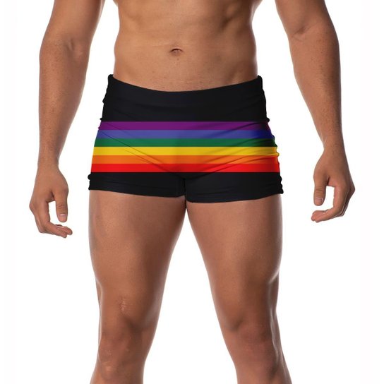 Sunga Masculina Pride Sport Lançamento Arco-Íris Verão Box - Preto ...