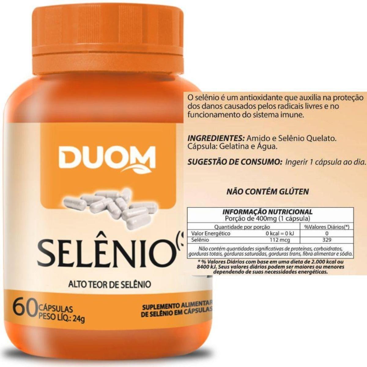 Suplemento Alimentar Selênio Quelato 400mg Com 60 Cápsulas - Laranja ...