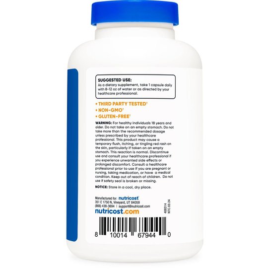 Suplemento Nutricost Niacina (Vitamina B3) 500 mg 240 cápsulas - undefined | Netshoes