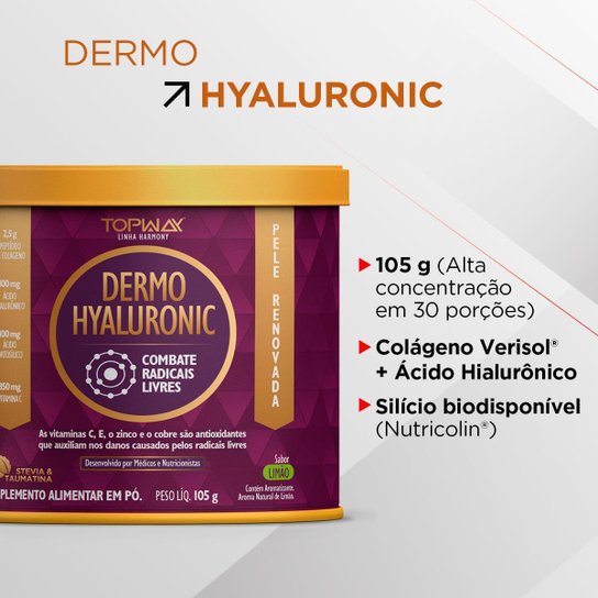Suplemento Para Pele Dermo Com Ácido Hialurônico 105G Topway ...