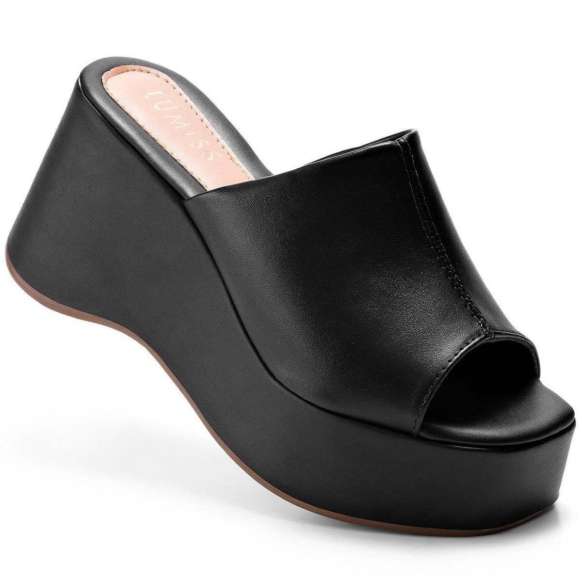 Tamanco Feminino Plataforma Anabela Blogueira Salto Grosso - Preto ...